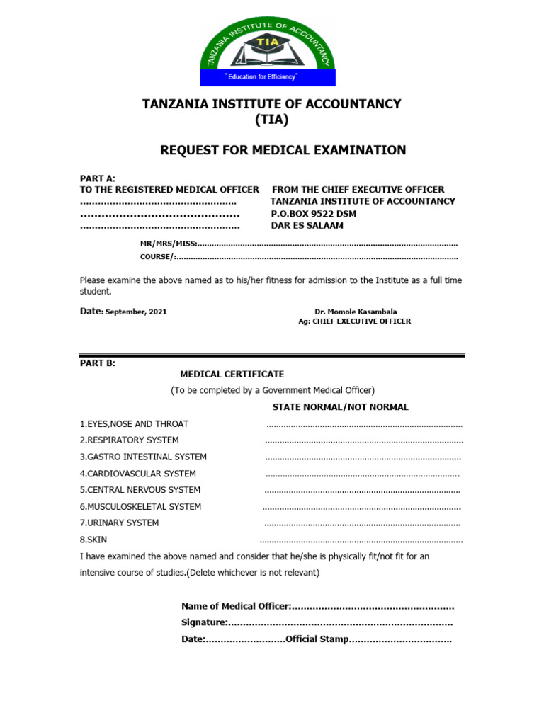 Medical Examination Form | PDF