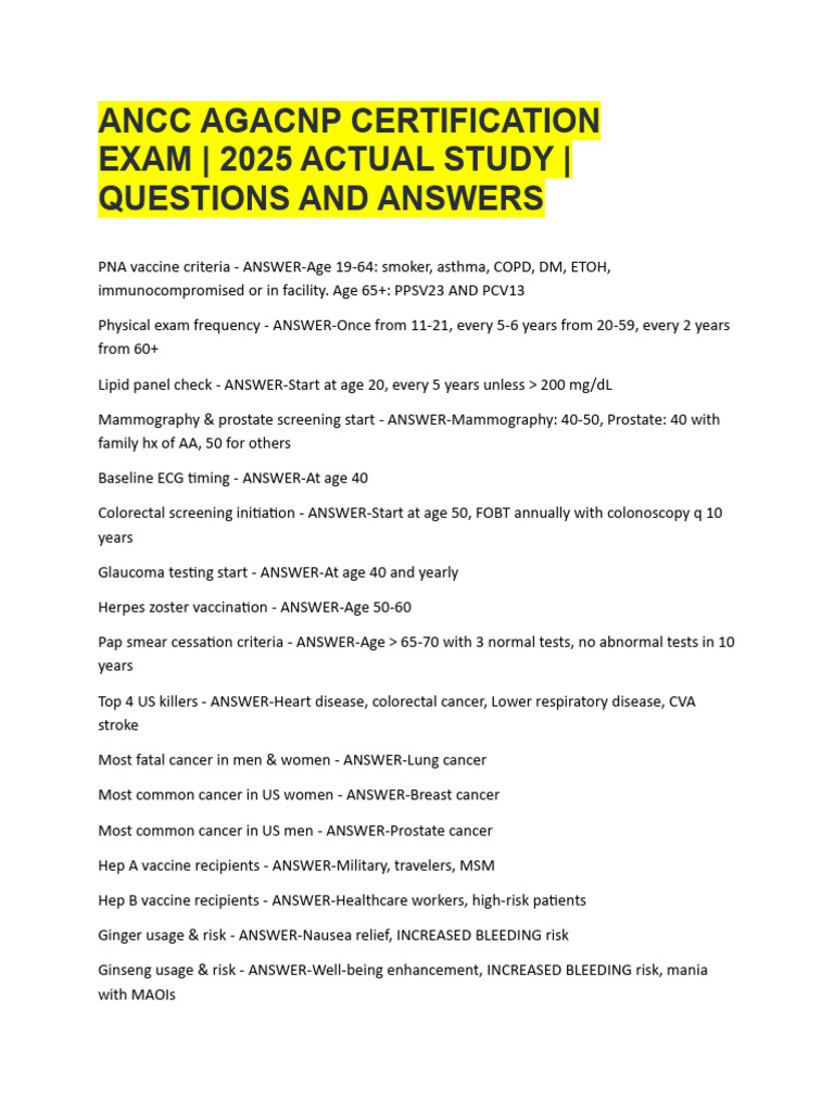 ANCC AGACNP Exam Study Guide 2025 | PDF | Heart | Arthritis