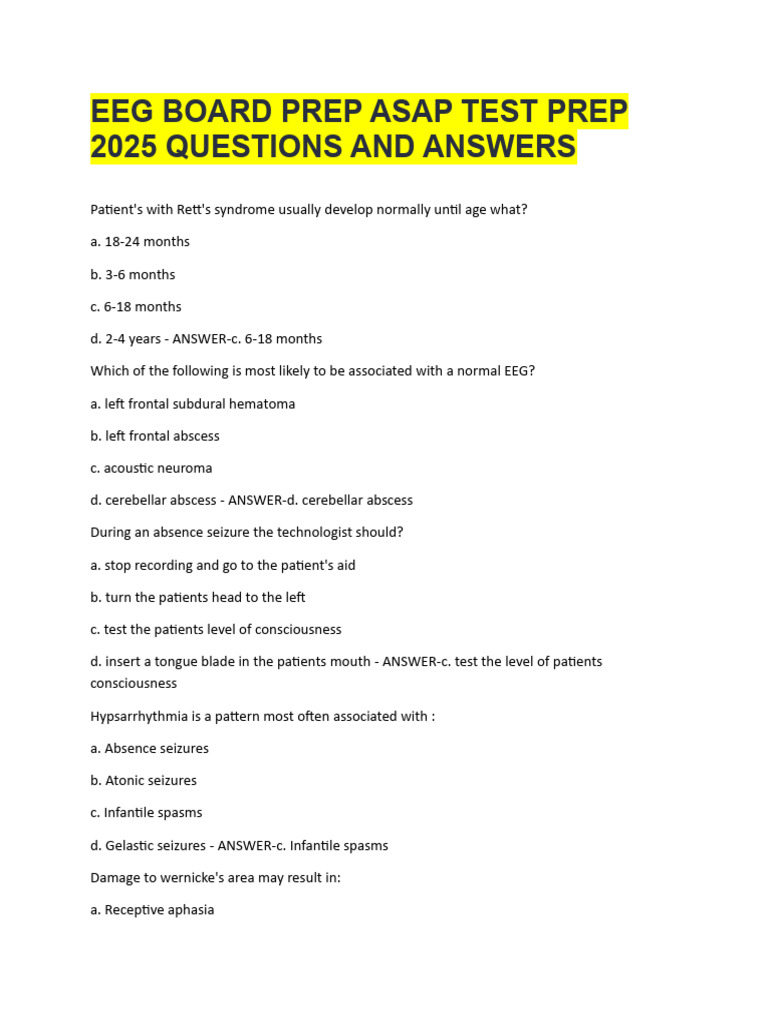 Eeg Board Prep Asap Test Prep 2025 Questions and Answers | PDF ...