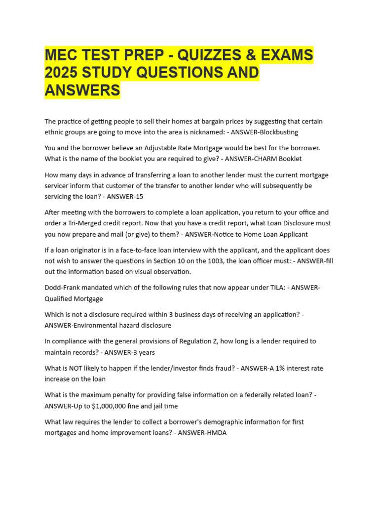 Mec Test Prep | PDF | Loans | Mortgages