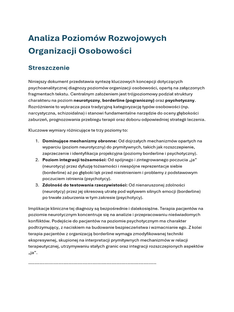 Analiza Poziomów Rozwojowych Organizacji Osobowości | PDF