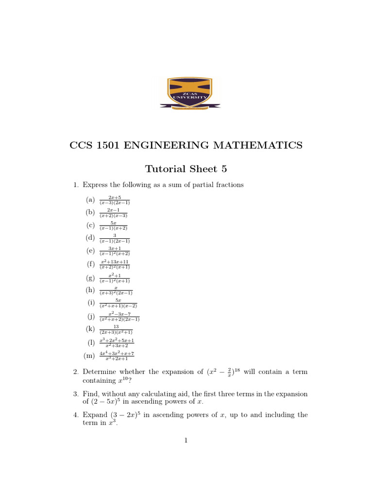 Engineering Mathematics Tutorial 5 | PDF