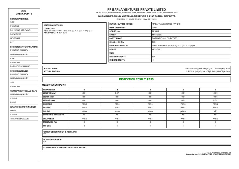 Carton Inspection Report Summary | PDF
