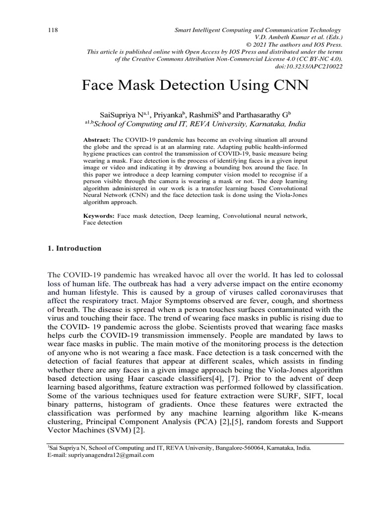 Face Mask Detection Using CNN | PDF | Computing | Machine Learning