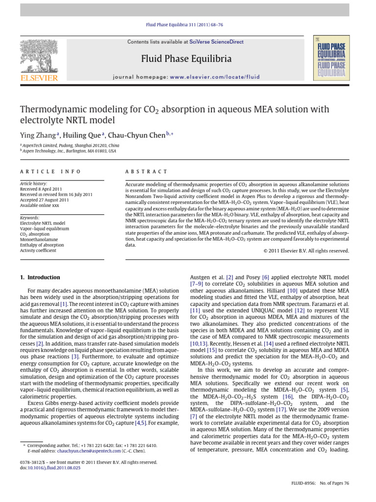 CO2 Absorption Modeling with MEA Solution | PDF | Chemistry | Physical ...