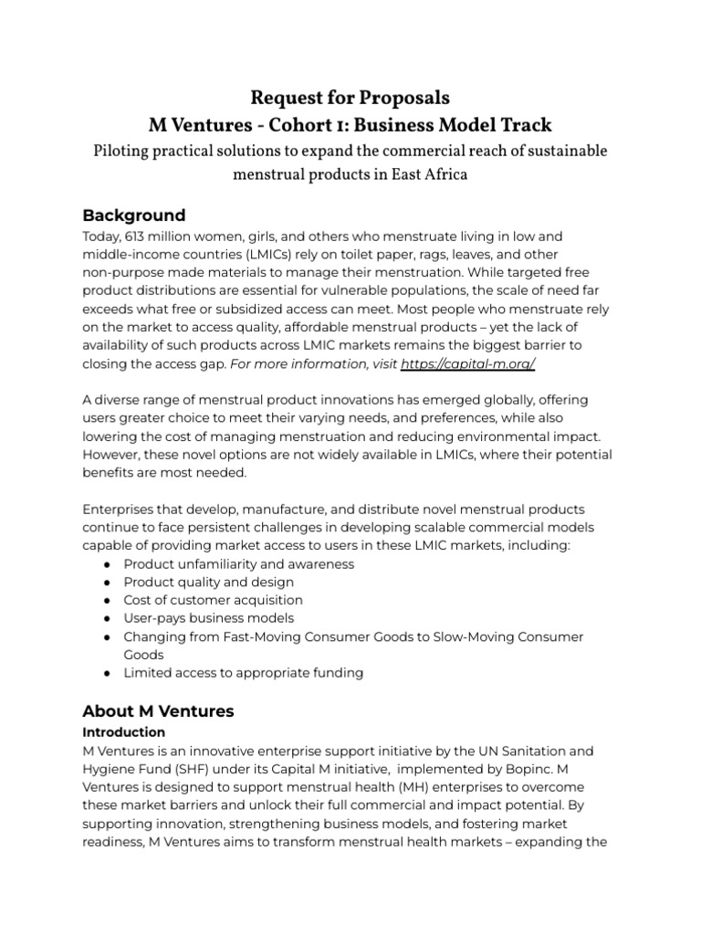 Request For BM Proposals M Ventures v6 | PDF | Developing Country ...