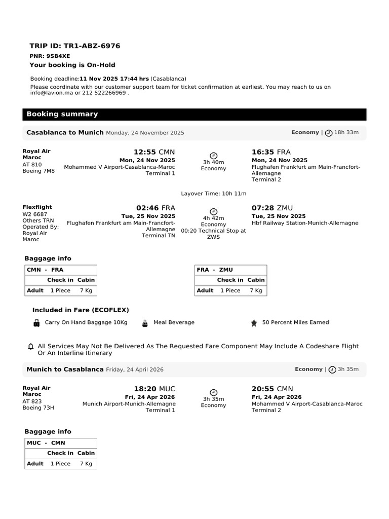 FlightItinerary TR1 ABZ 6976 | PDF | Civil Aviation | Airlines
