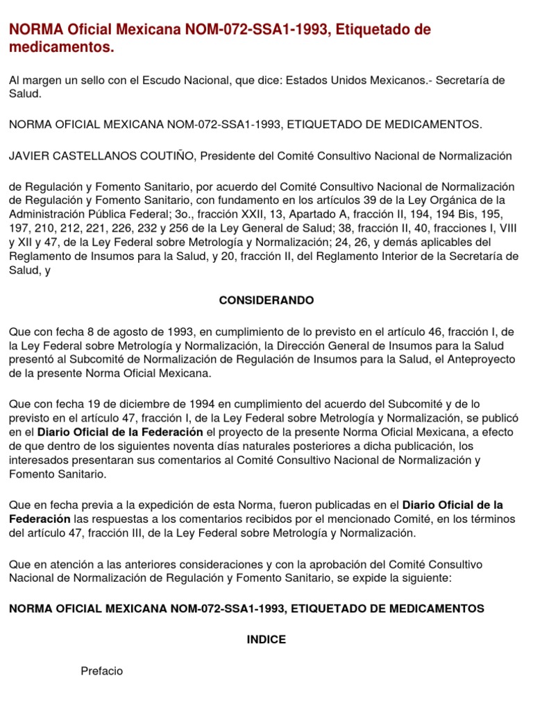Requisitos de Etiquetado NOM-072-SSA1-1993 | PDF | Medicamentos con ...