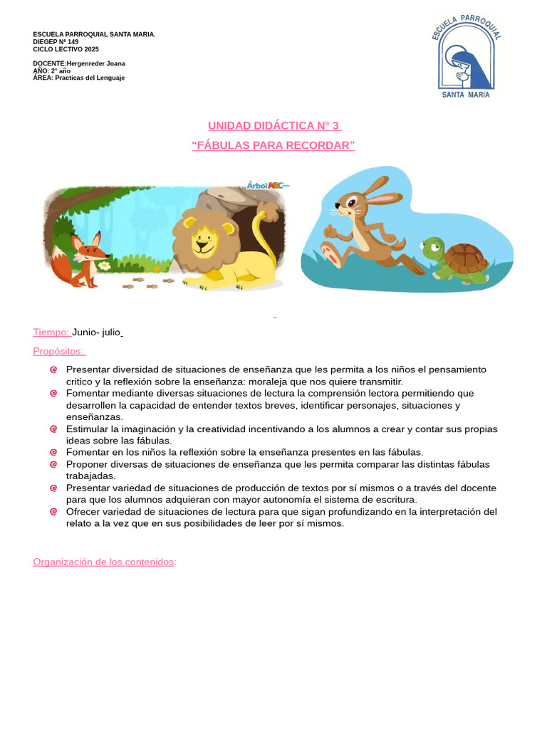 UD N 3 FÁBULAS | PDF | Enseñando | Fábula