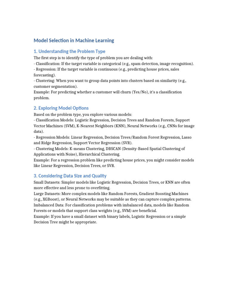 Model Selection Steps Machine Learning | PDF