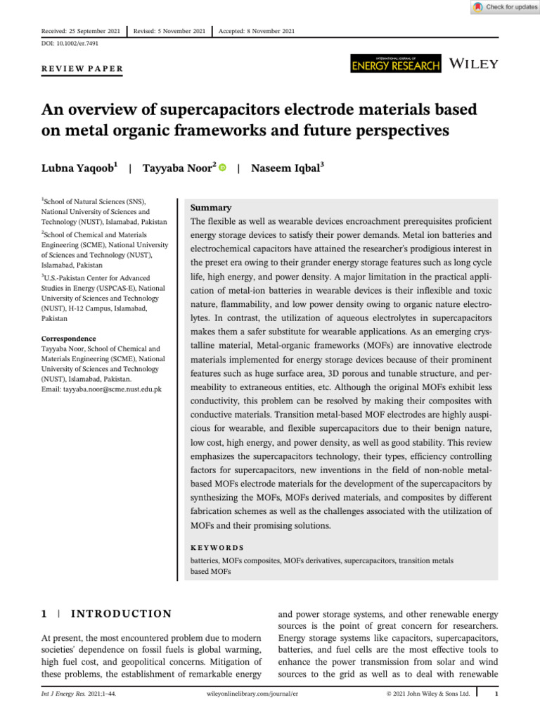 An overview of supercapacitors electrode materials based on metal ...