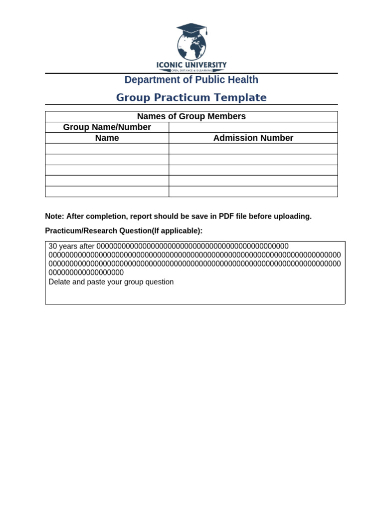 Template - PHS 306 - Practicum Fall Semester 2025 | PDF