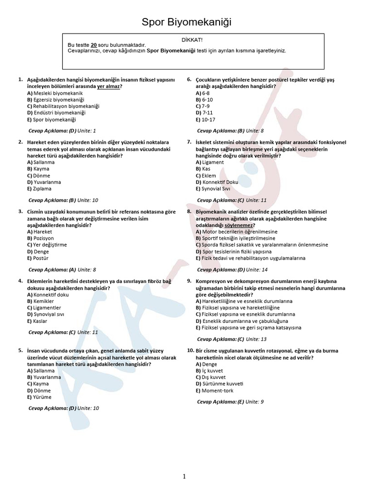 ATA Spor Biyomekaniği Güz 2022 Final | PDF