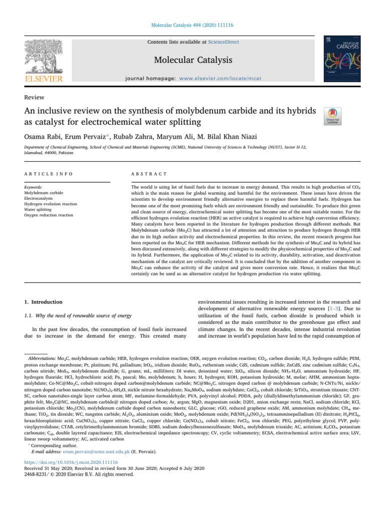 An inclusive review on the synthesis of molybdenum carbide and its ...