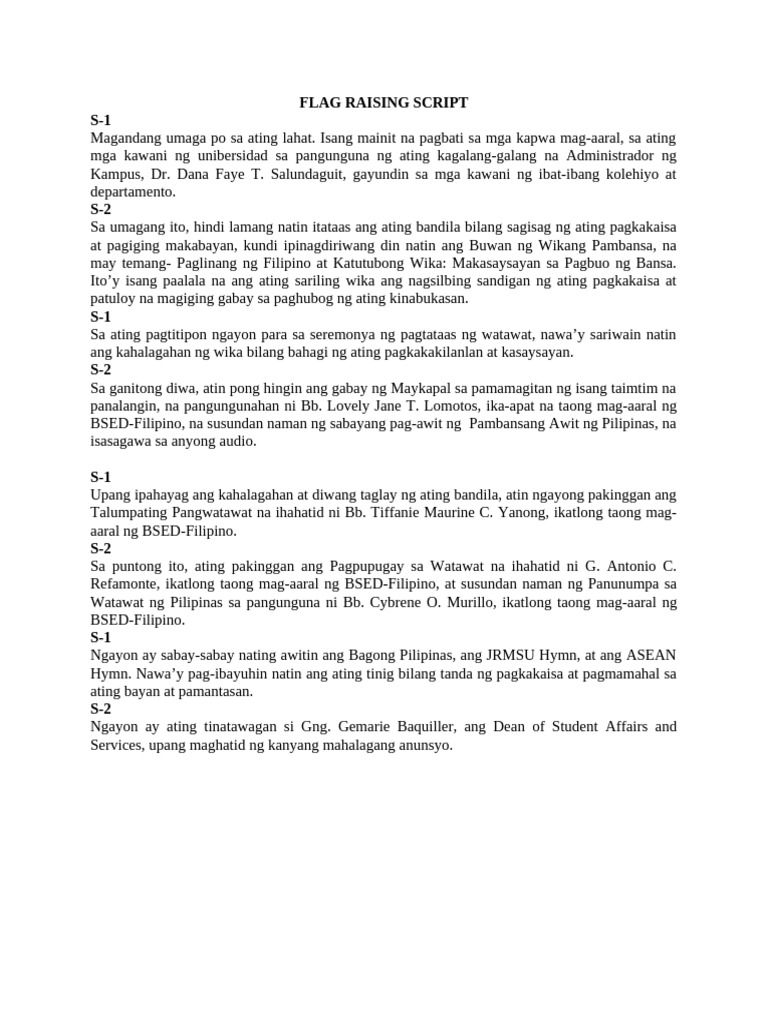 Flag Raising Script-1 | PDF
