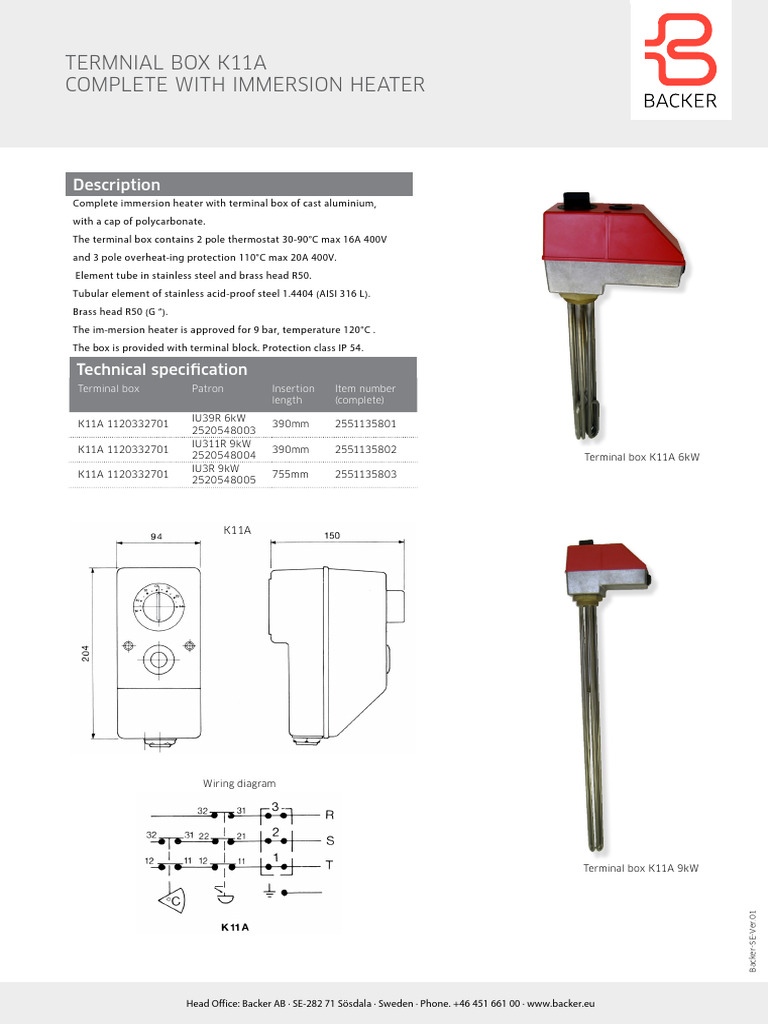 K11A Immersion Heater Terminal Box | PDF