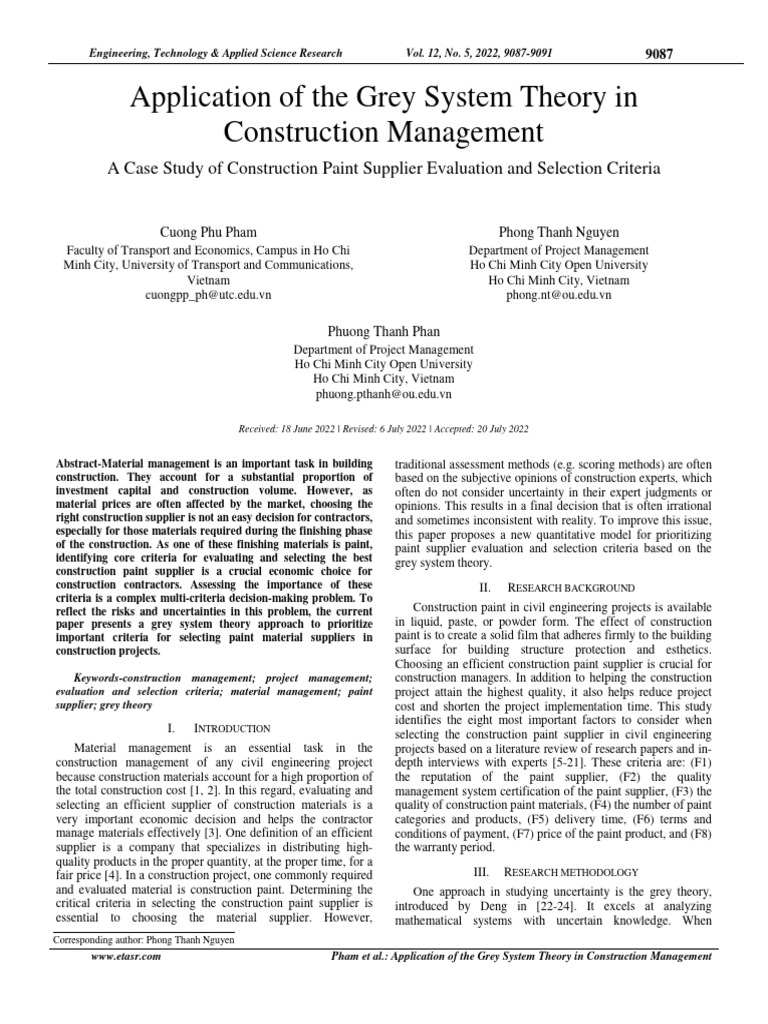 Application of The Grey System Theory in Construction Management | PDF ...