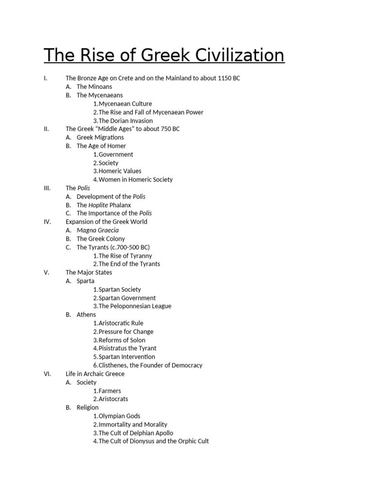 02.the Rise of Greek Civilization Outline | PDF