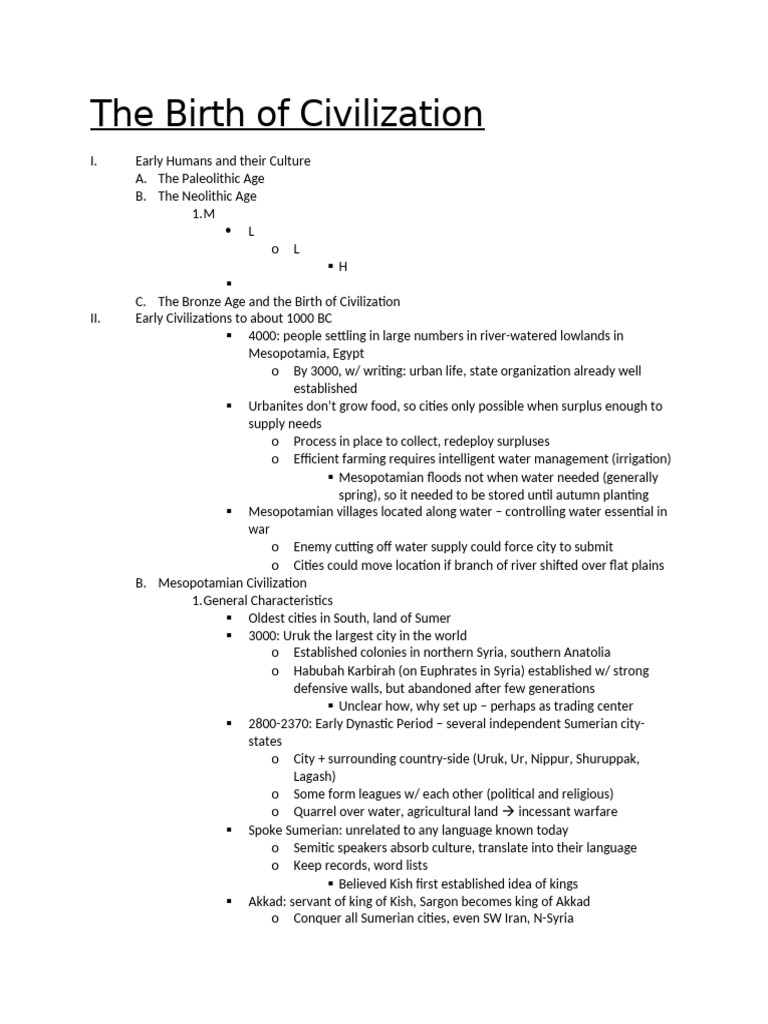 01.the Birth of Civilization NOTES | PDF | Babylonia | Sumer