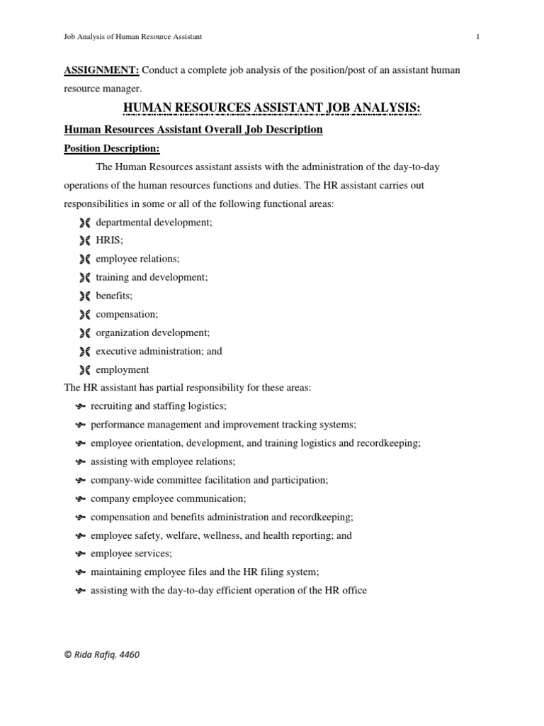 1 Job Analysis of Assistant HRM | PDF | Human Resource Management ...