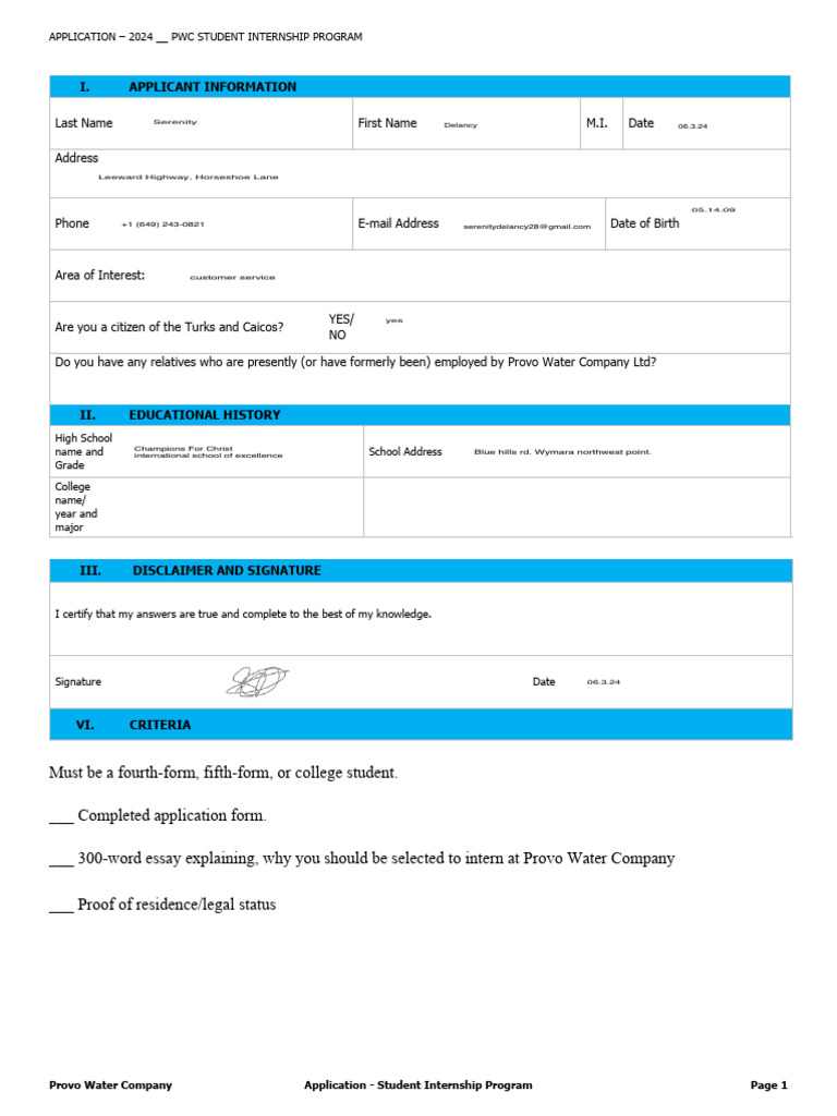 PWC FNL 2023 Application Form 2024 | PDF