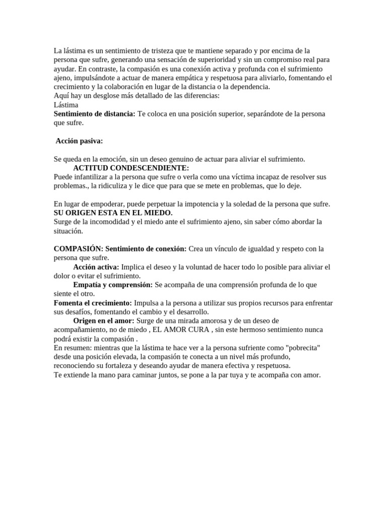 Lástima vs. Compasión: Claves Diferenciales | PDF