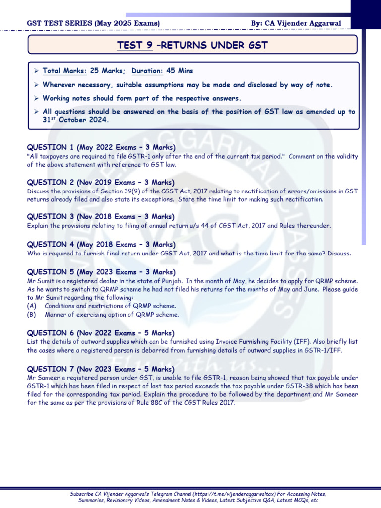 GST Test Series for May 2025 Exams | PDF | Taxes | Government Finances