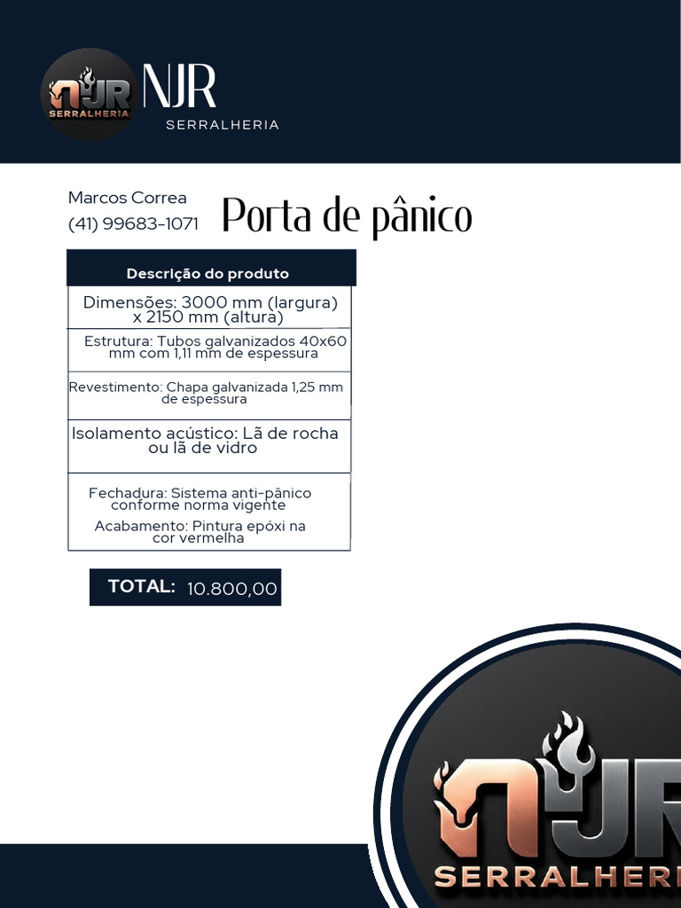 Porta de Pânico em Serralheria NJR | PDF