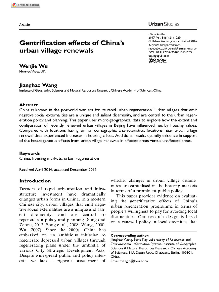 008 Gentrification Effects of China's Urban Village Renewals | PDF ...