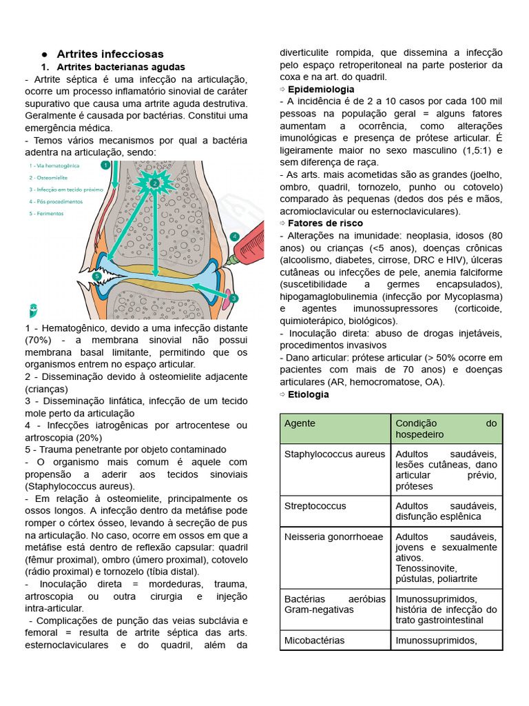 Artrites Infecciosas: Causas e Tratamento | PDF | Artrite ...