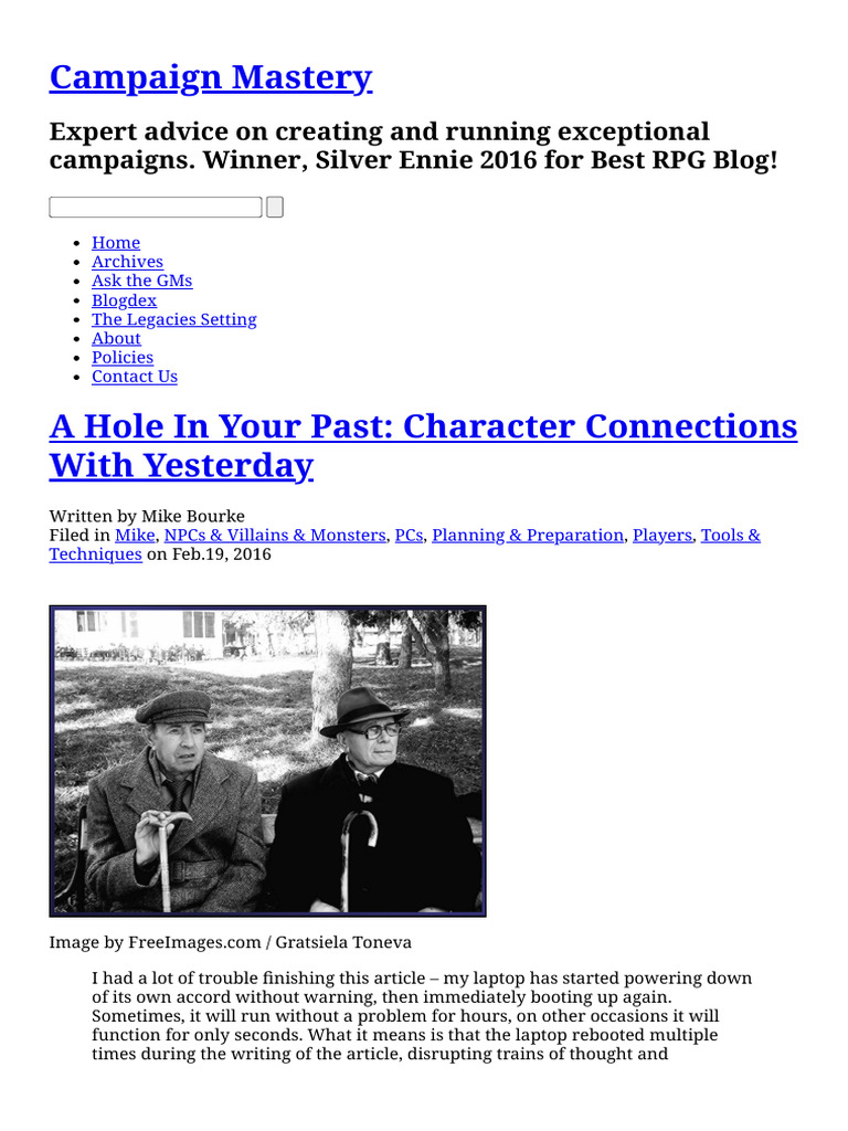 A Hole in Your Past - Character Connections With Yesterday | PDF ...