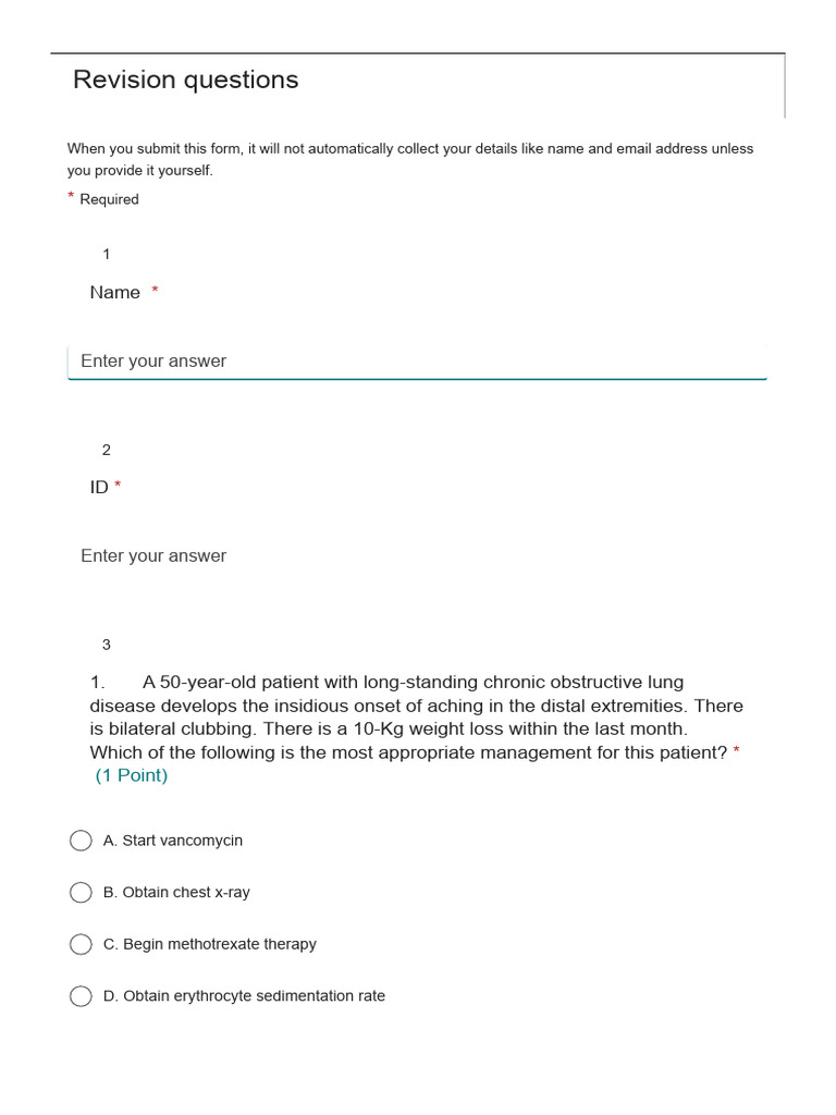 Revision Questions: Enter Your Answer | PDF | Pneumonia | Respiratory ...