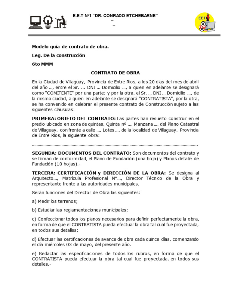 Modelo Guía de Contrato de Obra P1 | PDF