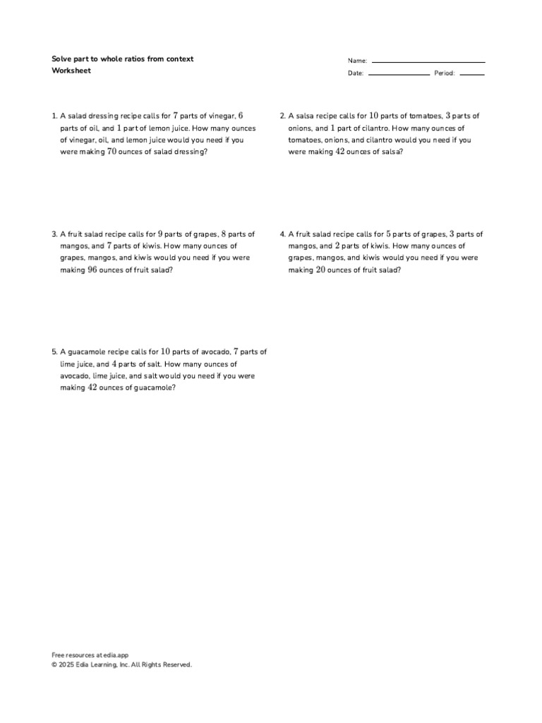 Part To Whole Word Problems | PDF | Salad | Cuisine