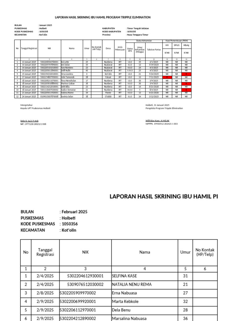 Form Registrasi Ibu Hamil Yang Melakukan Tripple Eliminasi | PDF