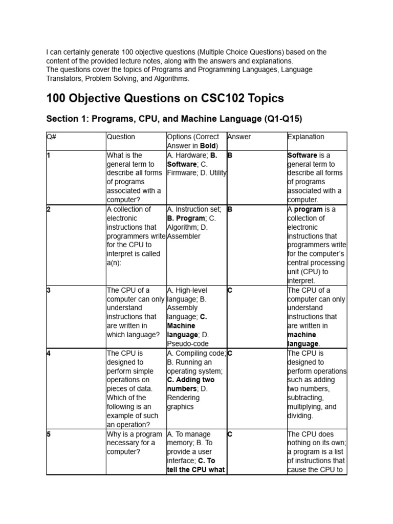 Generate 100 question for with their ... | PDF | Programming | Computer Program