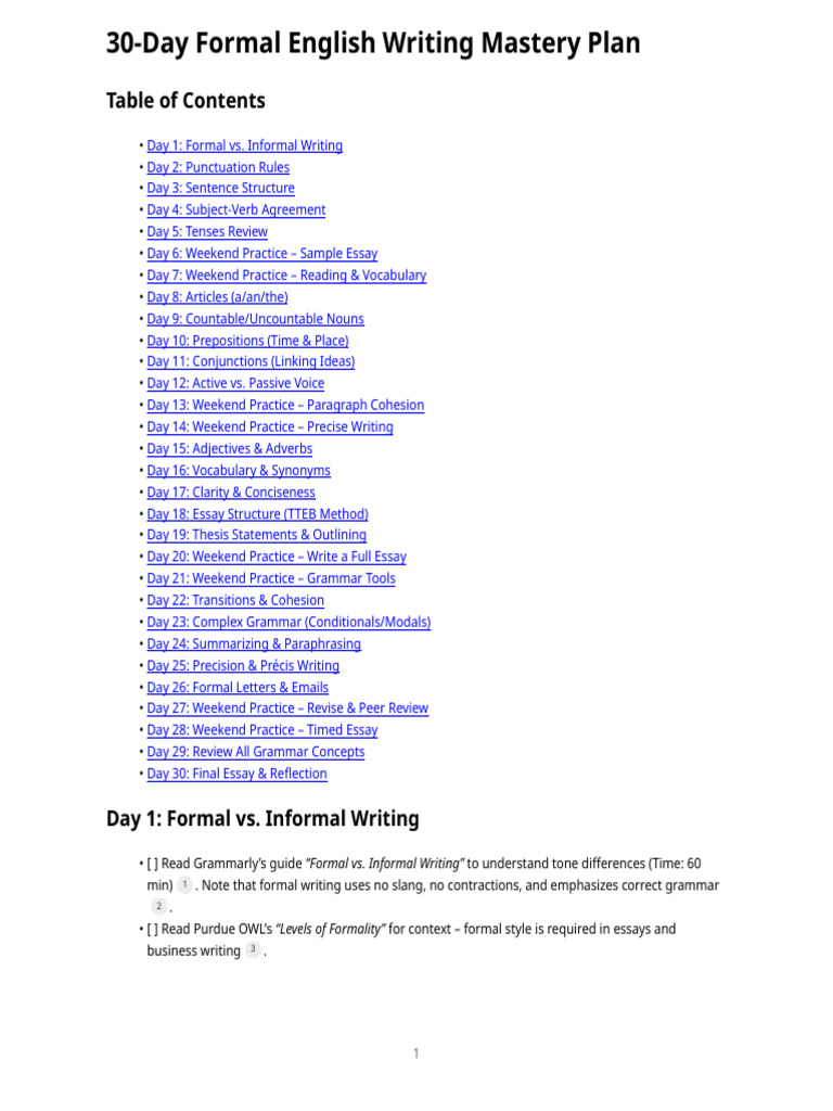 30-Day Formal English Writing Guide | PDF | Adverb | Linguistic Typology