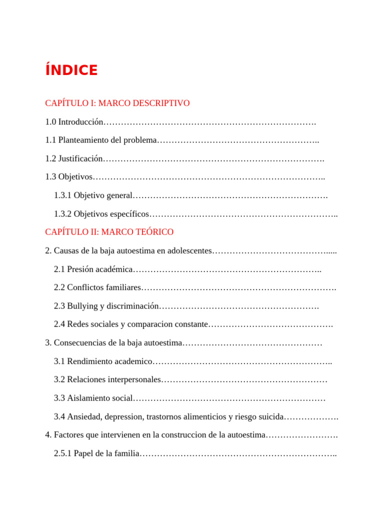 Indice Monografia Autoestima Kelia | PDF