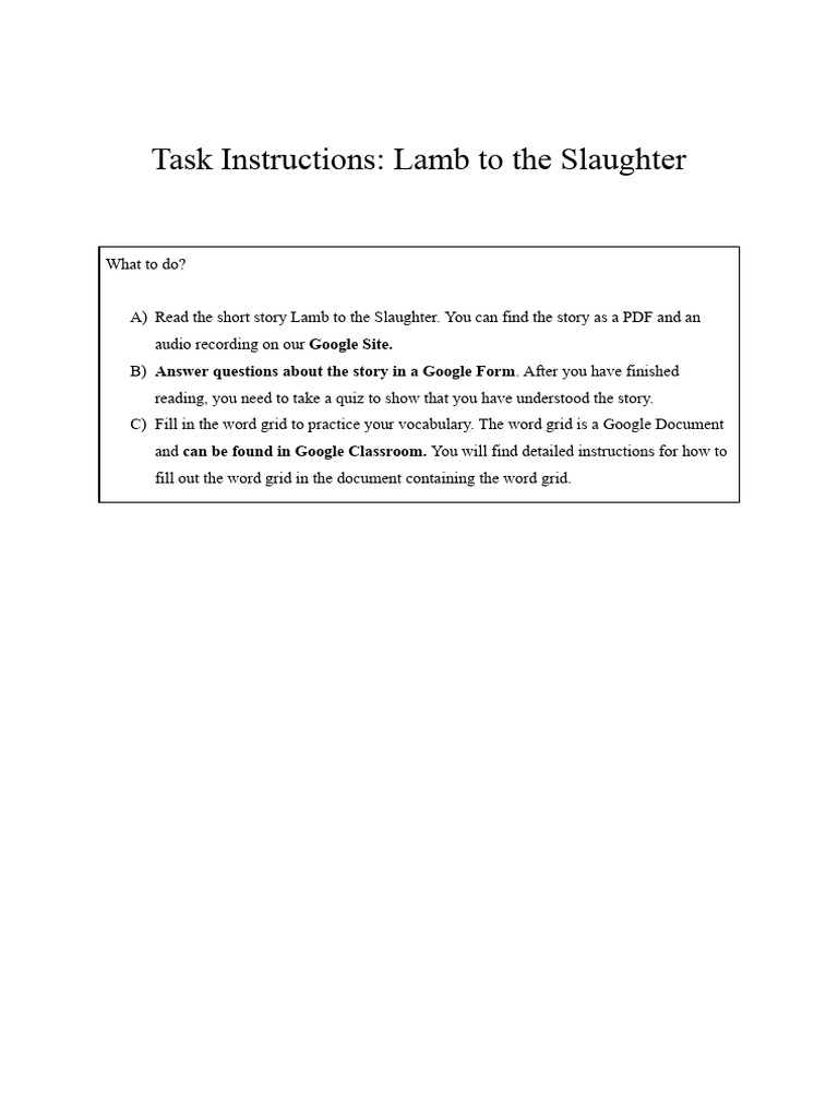 Task Instructions Lamb to the Slaughter | PDF