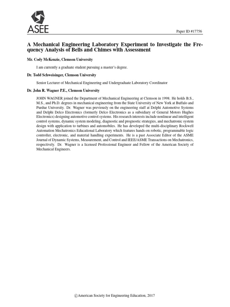 A Mechanical Engineering Laboratory Experiment To Investigate The ...