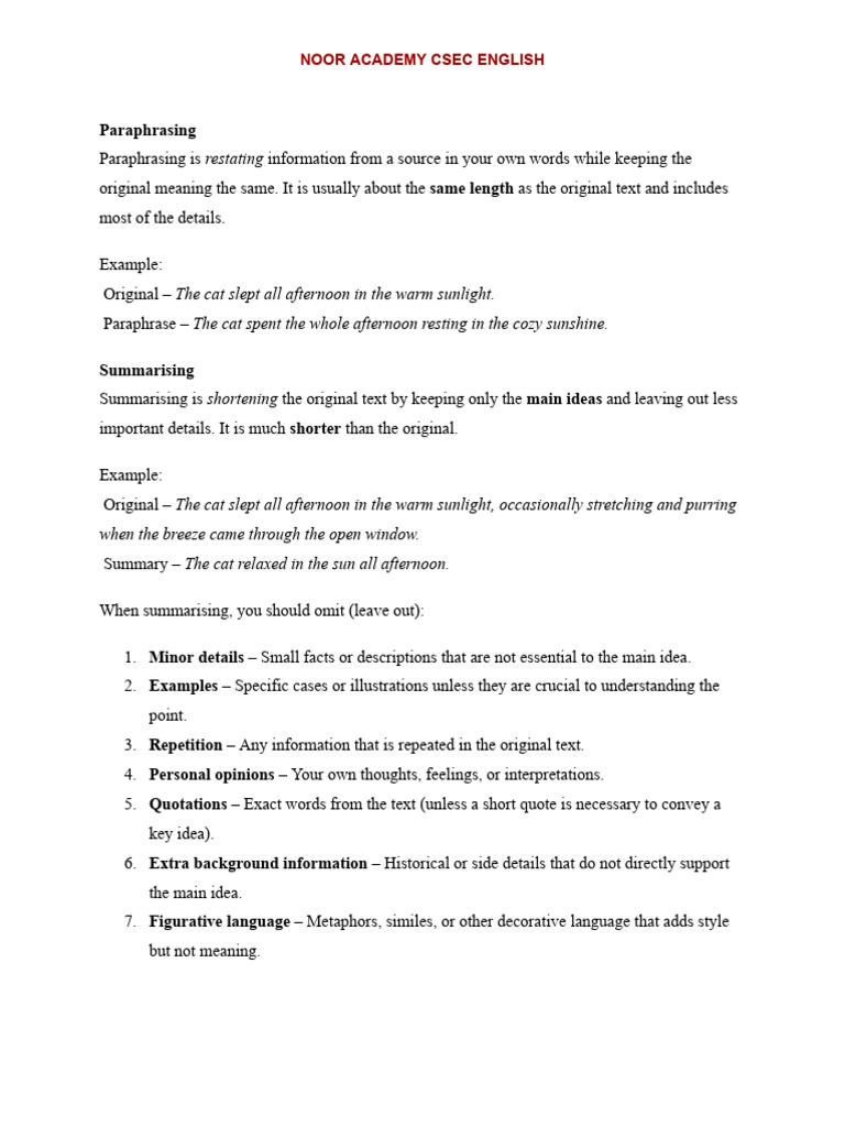 Paraphrasing and Summarising Guide | PDF