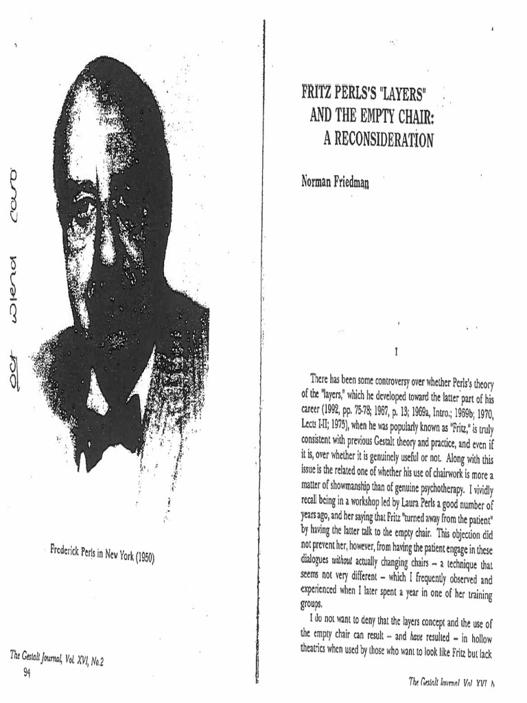 Fritz Perls Layers and the Empty Chair a Reconsideration PDF | PDF