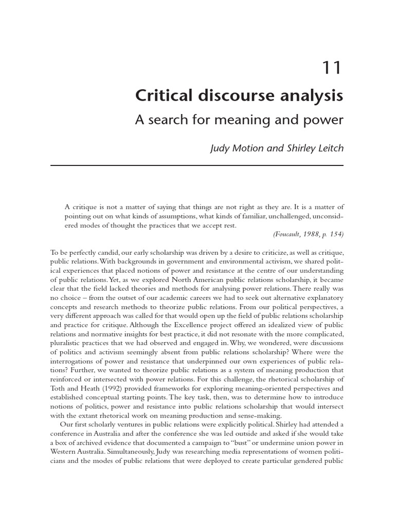 Critical Discourse in Public Relations | PDF | Discourse | Michel Foucault