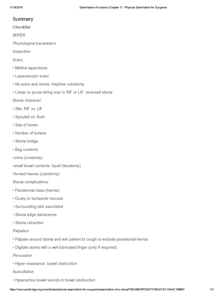 Stoma Examination Guide for Surgeons | PDF