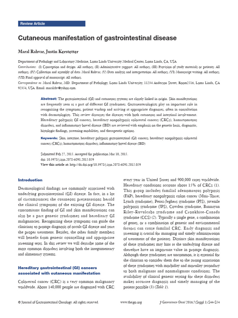 Cutaneous manifestation of gastrointestinal disease | PDF | Colorectal ...