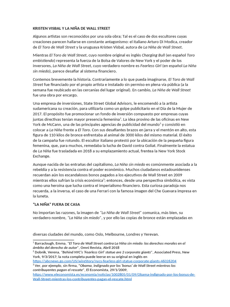 Kristen Visbal y la Niña de Wall Street | PDF