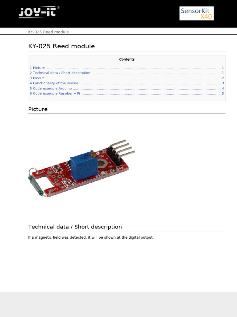 KY 025 Joy IT | PDF | Analog To Digital Converter | Sensor