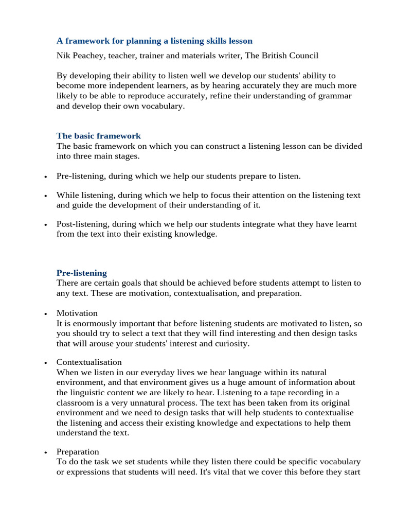 Effective Framework for Listening Lessons | PDF | Vocabulary | Linguistics