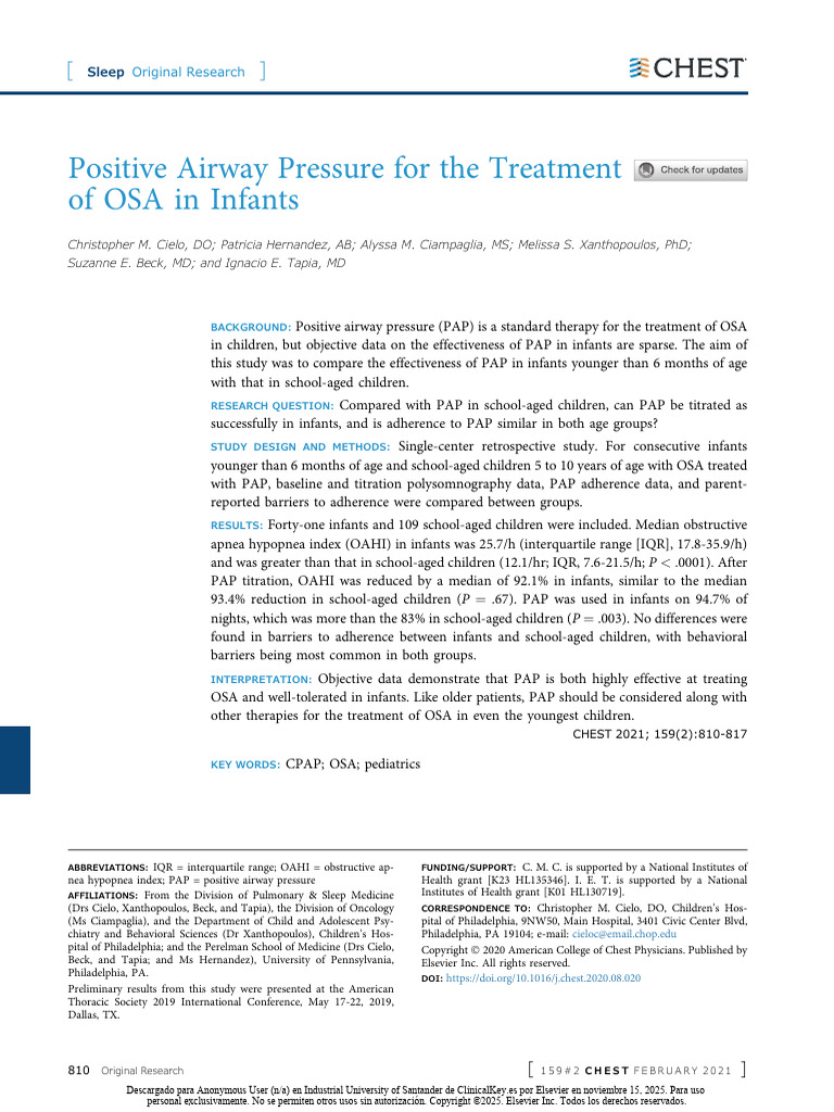PAP Efficacy for OSA in Infants | PDF | Medicine | Diseases And Disorders