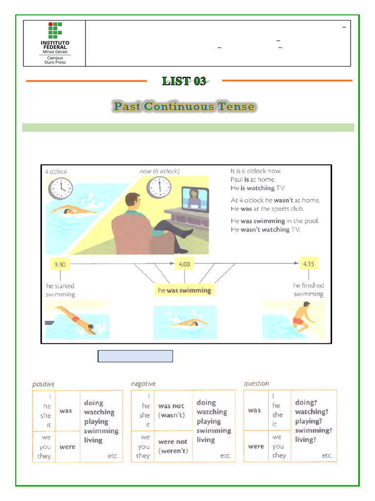LIST 3 - Past Continuous | PDF | Linguistics | Grammar